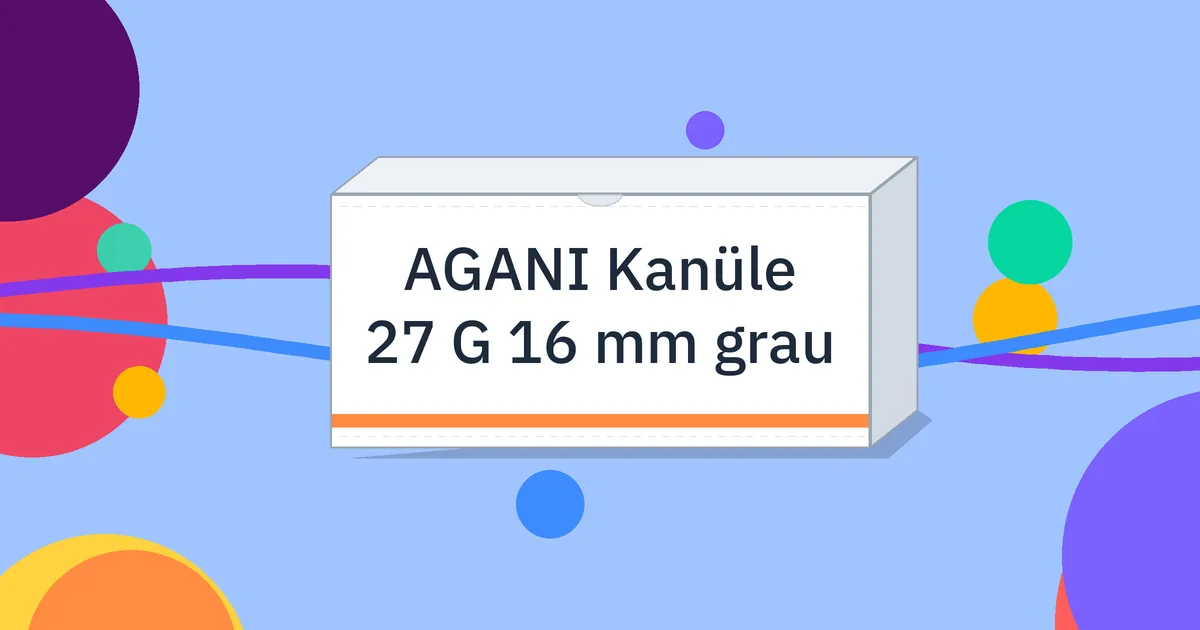 Symbolbild: Packung mit der Aufschrift AGANI Kanüle 27 G 16 mm grau (PZN 20130621) – Verfügbarkeit und Bezug in Apotheken in Frankfurt am Main