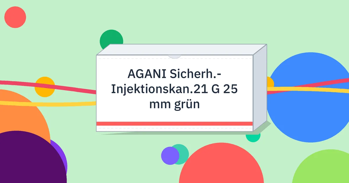 Symbolbild: Packung mit der Aufschrift AGANI Sicherh.-Injektionskan.21 G 25 mm grün (PZN 20130727) – Verfügbarkeit und Bezug in Apotheken in Frankfurt am Main