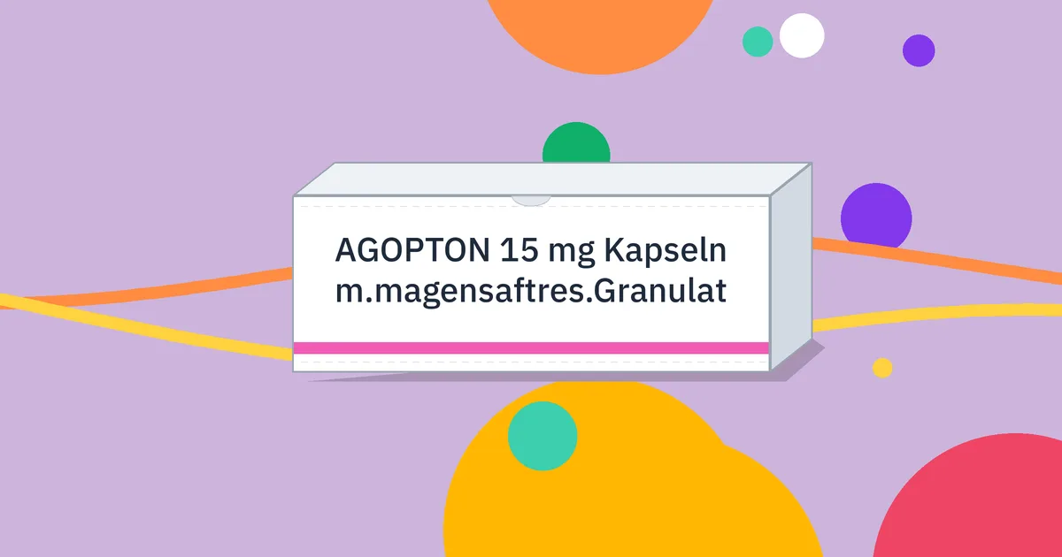 Symbolbild: Packung mit der Aufschrift AGOPTON 15 mg Kapseln m.magensaftres.Granulat (PZN 06794515) – Verfügbarkeit und Bezug in Apotheken in Frankfurt am Main