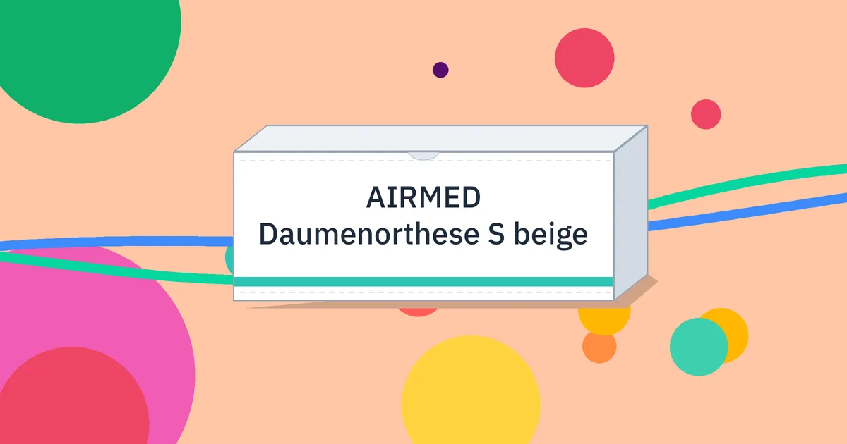 Symbolbild: Packung mit der Aufschrift AIRMED Daumenorthese S beige (PZN 14049062) – Verfügbarkeit und Bezug in Apotheken in Frankfurt am Main