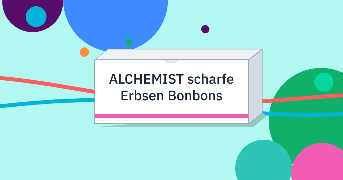 Symbolbild: Packung mit der Aufschrift ALCHEMIST scharfe Erbsen Bonbons (PZN 12519049) – Verfügbarkeit und Bezug in Apotheken in Frankfurt am Main