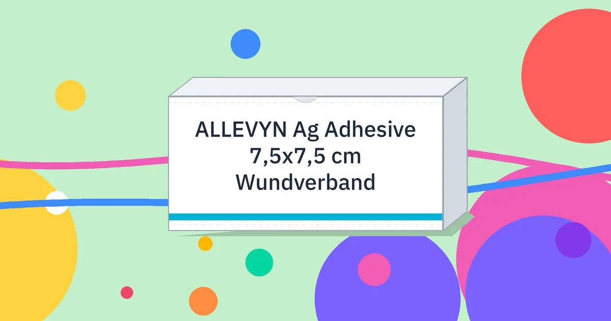 Symbolbild: Packung mit der Aufschrift ALLEVYN Ag Adhesive 7,5x7,5 cm Wundverband (PZN 14356232) – Verfügbarkeit und Bezug in Apotheken in Frankfurt am Main