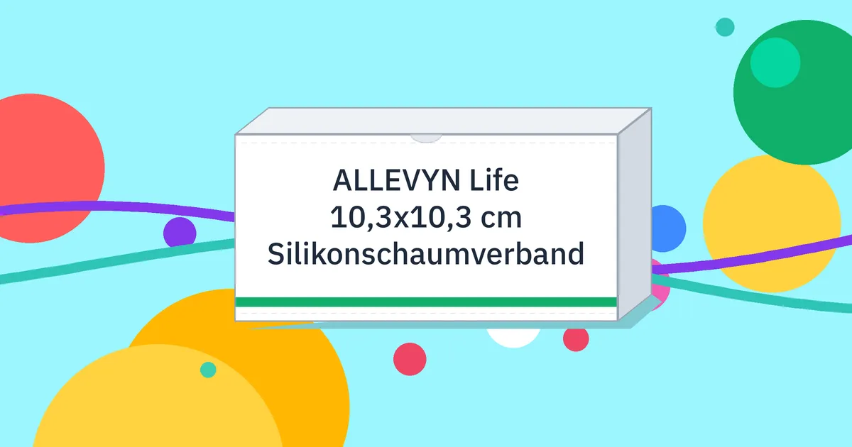 Symbolbild: Packung mit der Aufschrift ALLEVYN Life 10,3x10,3 cm Silikonschaumverband (PZN 19904709) – Verfügbarkeit und Bezug in Apotheken in Frankfurt am Main