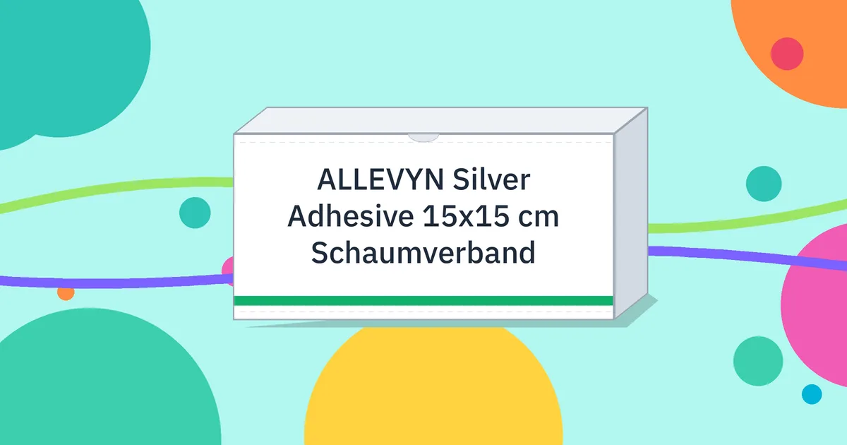 Symbolbild: Packung mit der Aufschrift ALLEVYN Silver Adhesive 15x15 cm Schaumverband (PZN 16594817) – Verfügbarkeit und Bezug in Apotheken in Frankfurt am Main