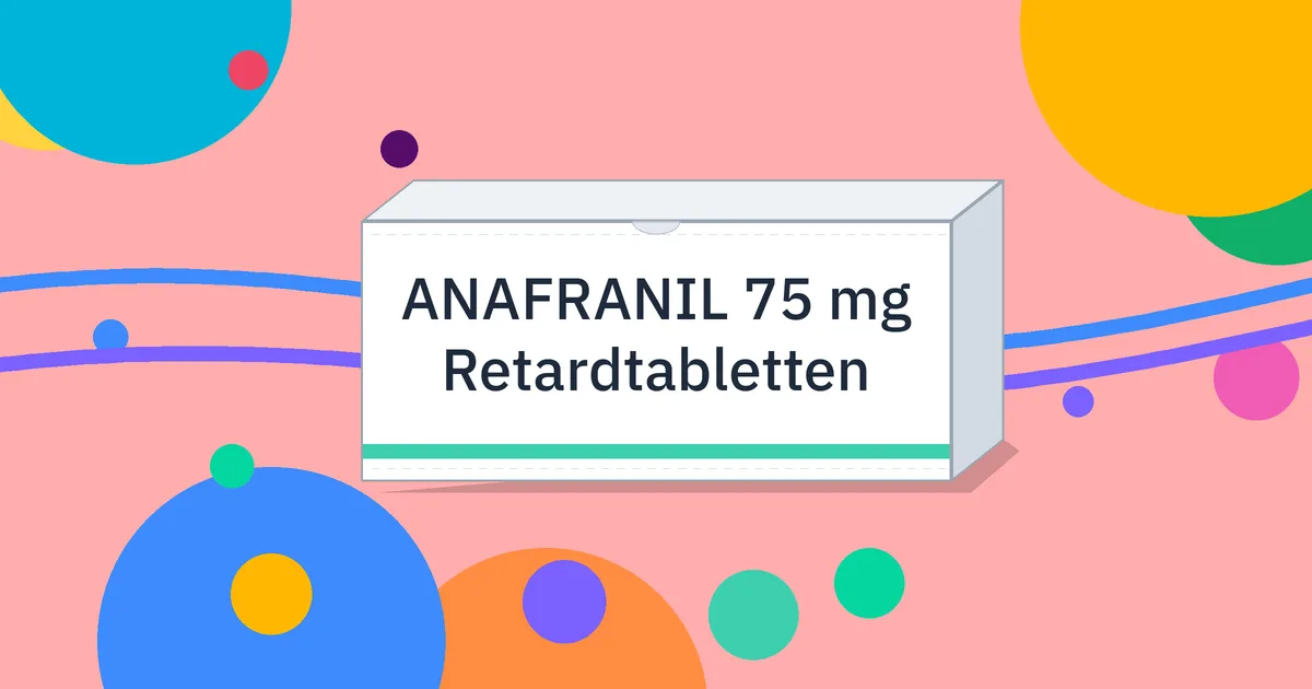 Symbolbild: Packung mit der Aufschrift ANAFRANIL 75 mg Retardtabletten (PZN 07152776) – Verfügbarkeit und Bezug in Apotheken in Frankfurt am Main