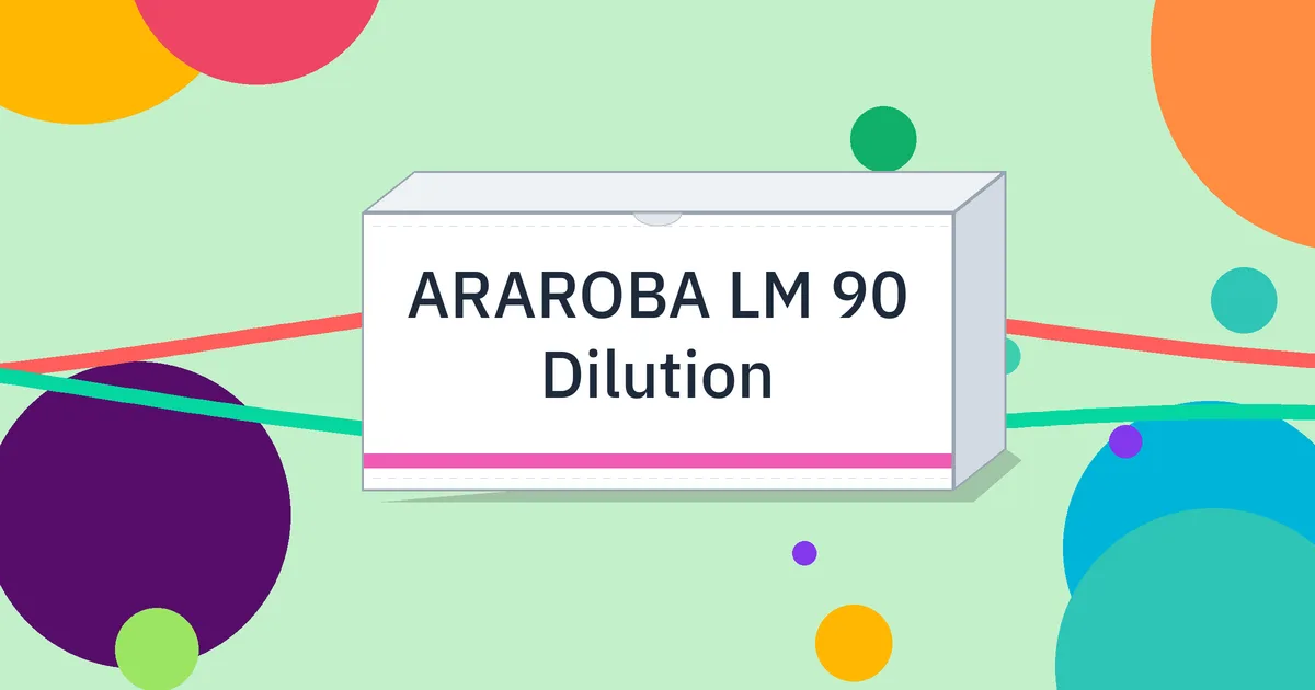Symbolbild: Packung mit der Aufschrift ARAROBA LM 90 Dilution (PZN 13386202) – Verfügbarkeit und Bezug in Apotheken in Frankfurt am Main
