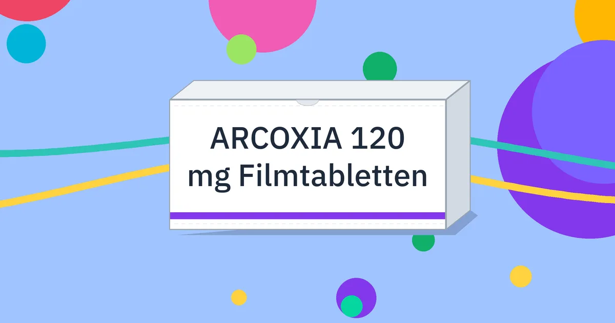 Symbolbild: Packung mit der Aufschrift ARCOXIA 120 mg Filmtabletten (PZN 11088357) – Verfügbarkeit und Bezug in Apotheken in Frankfurt am Main