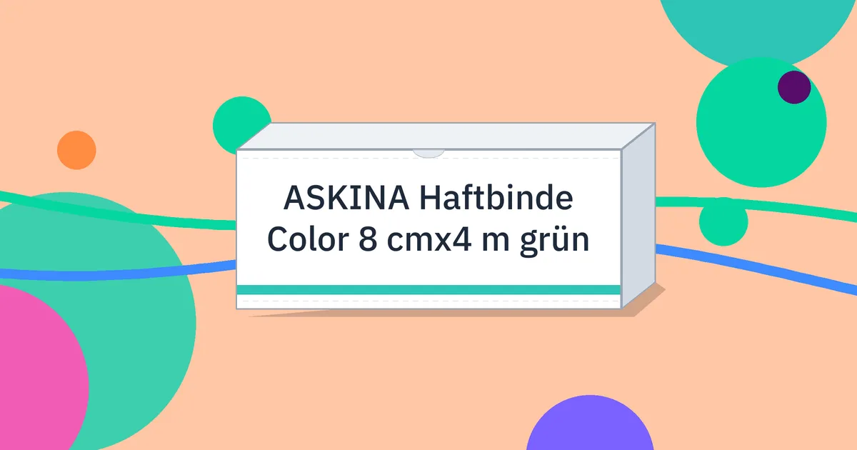 Symbolbild: Packung mit der Aufschrift ASKINA Haftbinde Color 8 cmx4 m grün (PZN 00773765) – Verfügbarkeit und Bezug in Apotheken in Frankfurt am Main
