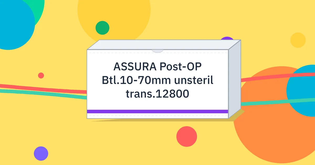Symbolbild: Packung mit der Aufschrift ASSURA Post-OP Btl.10-70mm unsteril trans.12800 (PZN 06617138) – Verfügbarkeit und Bezug in Apotheken in Frankfurt am Main