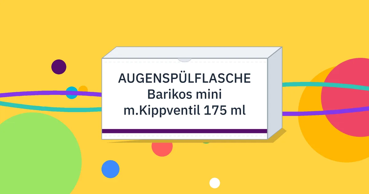 Symbolbild: Packung mit der Aufschrift AUGENSPÜLFLASCHE Barikos mini m.Kippventil 175 ml (PZN 16911577) – Verfügbarkeit und Bezug in Apotheken in Frankfurt am Main