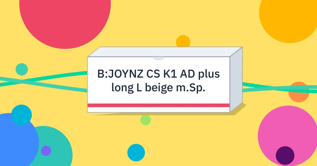 Symbolbild: Packung mit der Aufschrift B:JOYNZ CS K1 AD plus long L beige m.Sp. (PZN 20524478) – Verfügbarkeit und Bezug in Apotheken in Frankfurt am Main