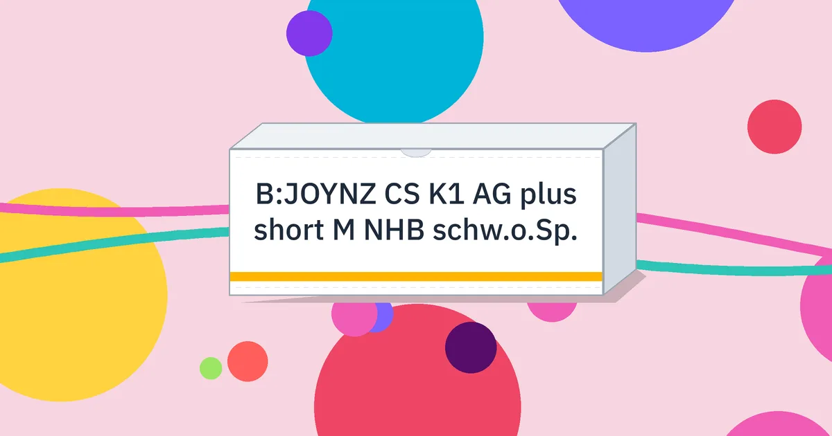 Symbolbild: Packung mit der Aufschrift B:JOYNZ CS K1 AG plus short M NHB schw.o.Sp. (PZN 20531202) – Verfügbarkeit und Bezug in Apotheken in Frankfurt am Main