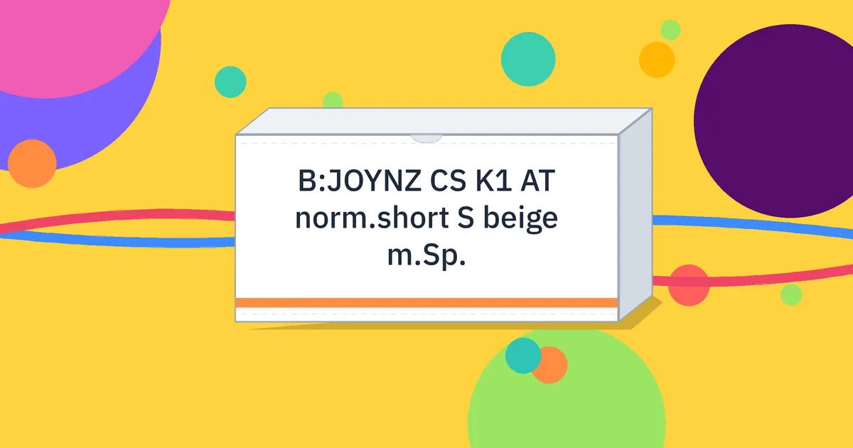Symbolbild: Packung mit der Aufschrift B:JOYNZ CS K1 AT norm.short S beige m.Sp. (PZN 20537133) – Verfügbarkeit und Bezug in Apotheken in Frankfurt am Main