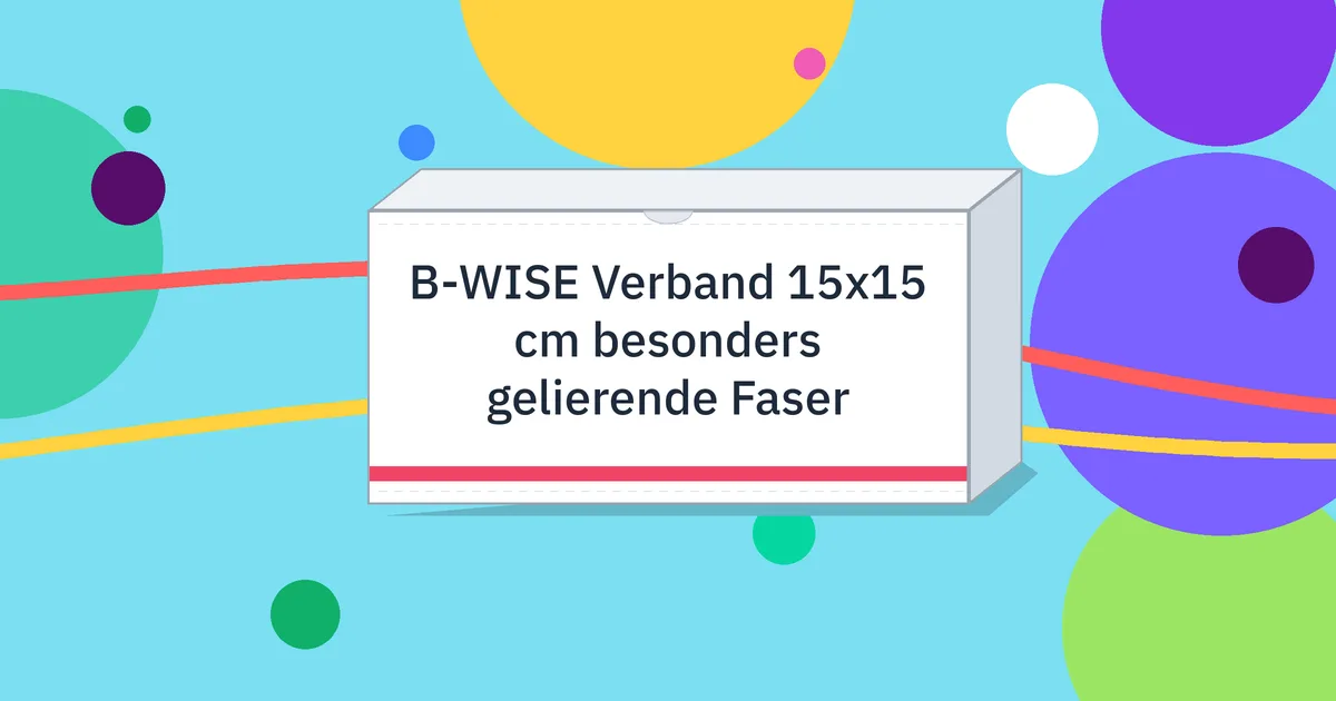 Symbolbild: Packung mit der Aufschrift B-WISE Verband 15x15 cm besonders gelierende Faser (PZN 19730617) – Verfügbarkeit und Bezug in Apotheken in Frankfurt am Main