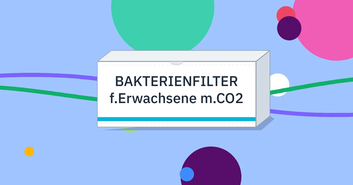 Symbolbild: Packung mit der Aufschrift BAKTERIENFILTER f.Erwachsene m.CO2 (PZN 06785410) – Verfügbarkeit und Bezug in Apotheken in Frankfurt am Main