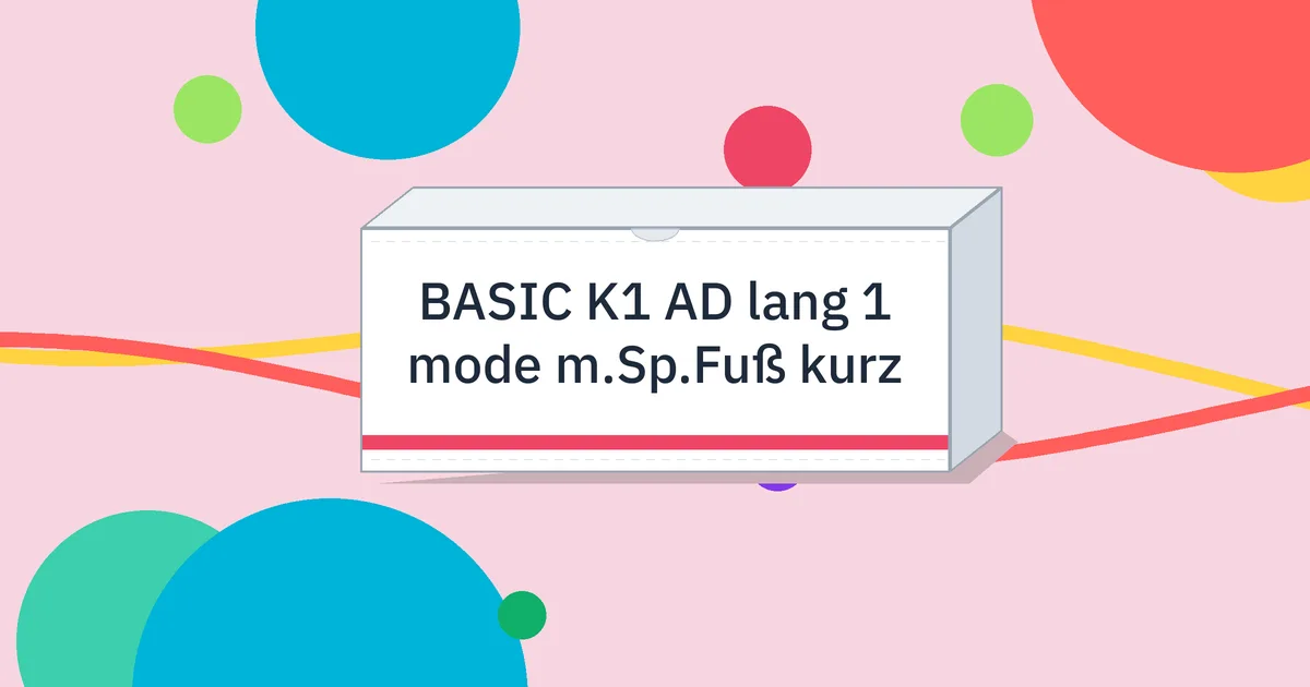 Symbolbild: Packung mit der Aufschrift BASIC K1 AD lang 1 mode m.Sp.Fuß kurz (PZN 20257155) – Verfügbarkeit und Bezug in Apotheken in Frankfurt am Main