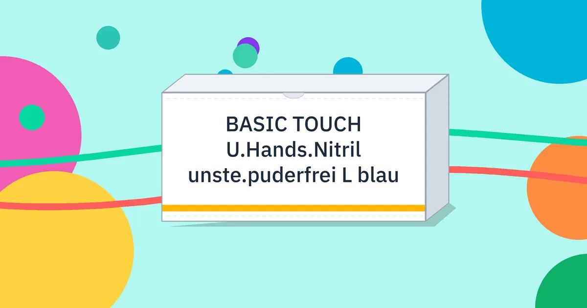 Symbolbild: Packung mit der Aufschrift BASIC TOUCH U.Hands.Nitril unste.puderfrei L blau (PZN 15257414) – Verfügbarkeit und Bezug in Apotheken in Frankfurt am Main