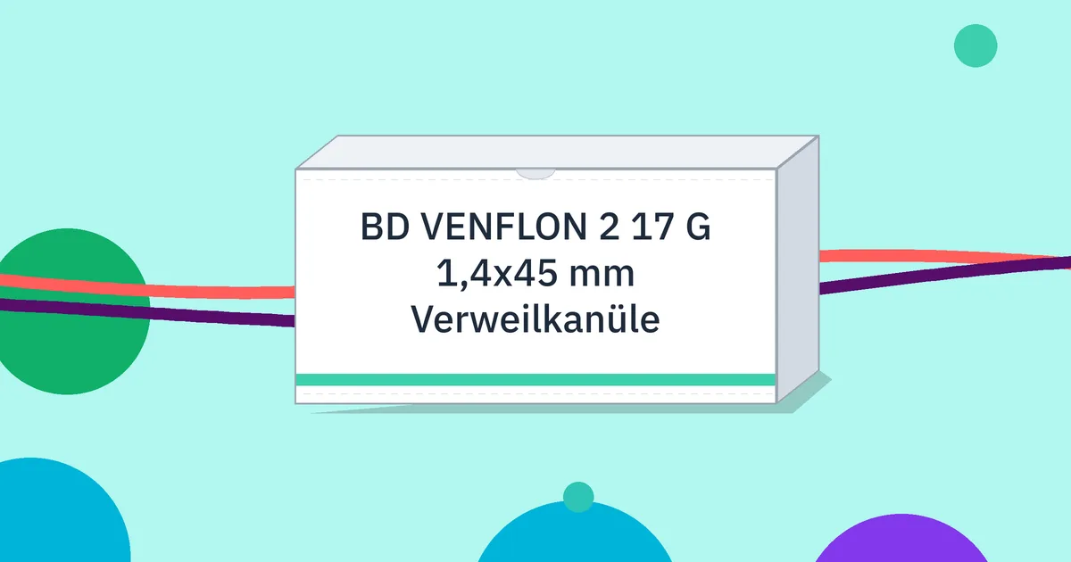 Symbolbild: Packung mit der Aufschrift BD VENFLON 2 17 G 1,4x45 mm Verweilkanüle (PZN 20046139) – Verfügbarkeit und Bezug in Apotheken in Frankfurt am Main