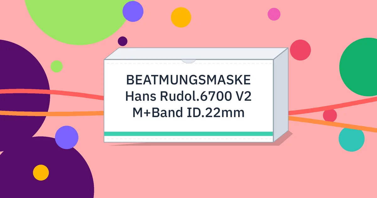 Symbolbild: Packung mit der Aufschrift BEATMUNGSMASKE Hans Rudol.6700 V2 M+Band ID.22mm (PZN 17303466) – Verfügbarkeit und Bezug in Apotheken in Frankfurt am Main