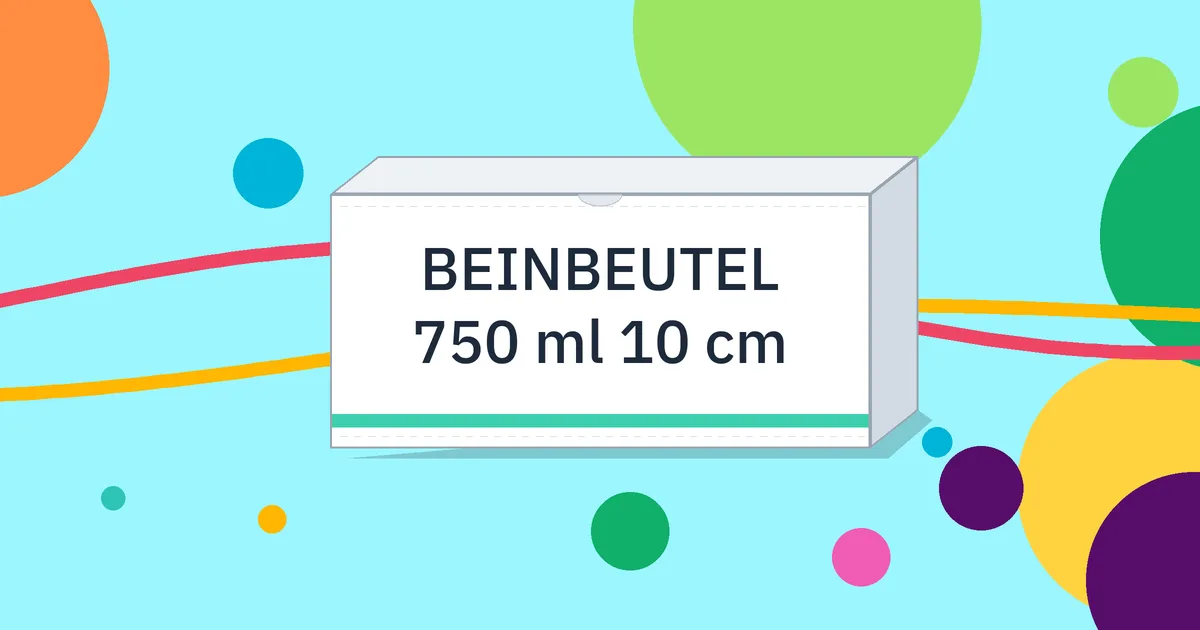 Symbolbild: Packung mit der Aufschrift BEINBEUTEL 750 ml 10 cm (PZN 05140869) – Verfügbarkeit und Bezug in Apotheken in Frankfurt am Main
