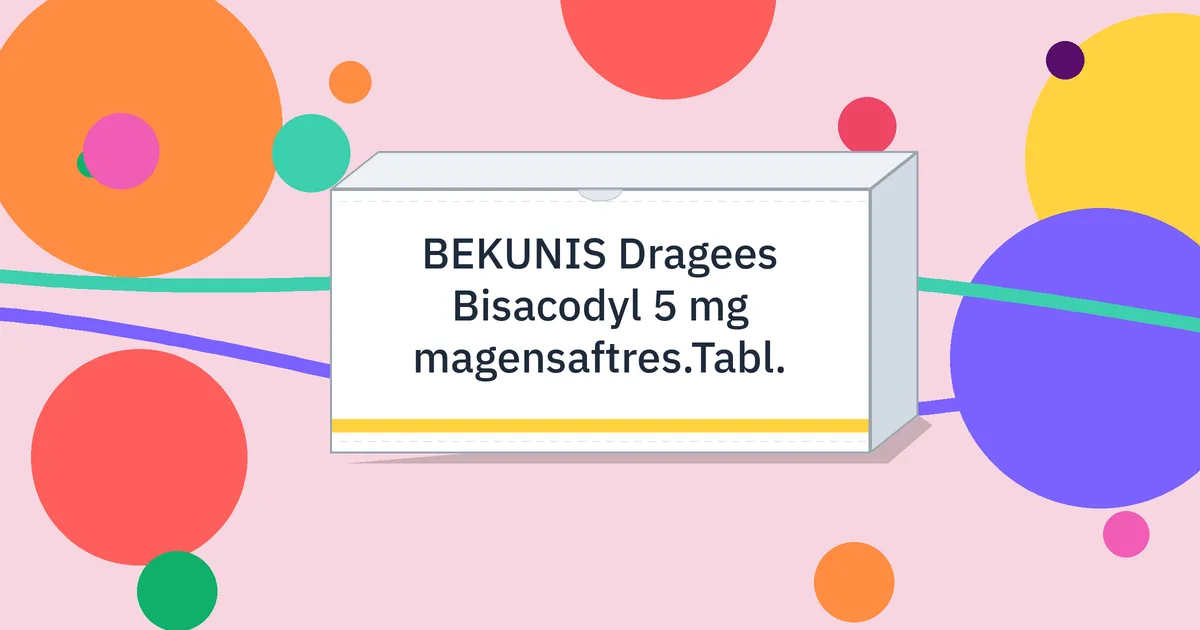 Symbolbild: Packung mit der Aufschrift BEKUNIS Dragees Bisacodyl 5 mg magensaftres.Tabl. (PZN 04512027) – Verfügbarkeit und Bezug in Apotheken in Frankfurt am Main