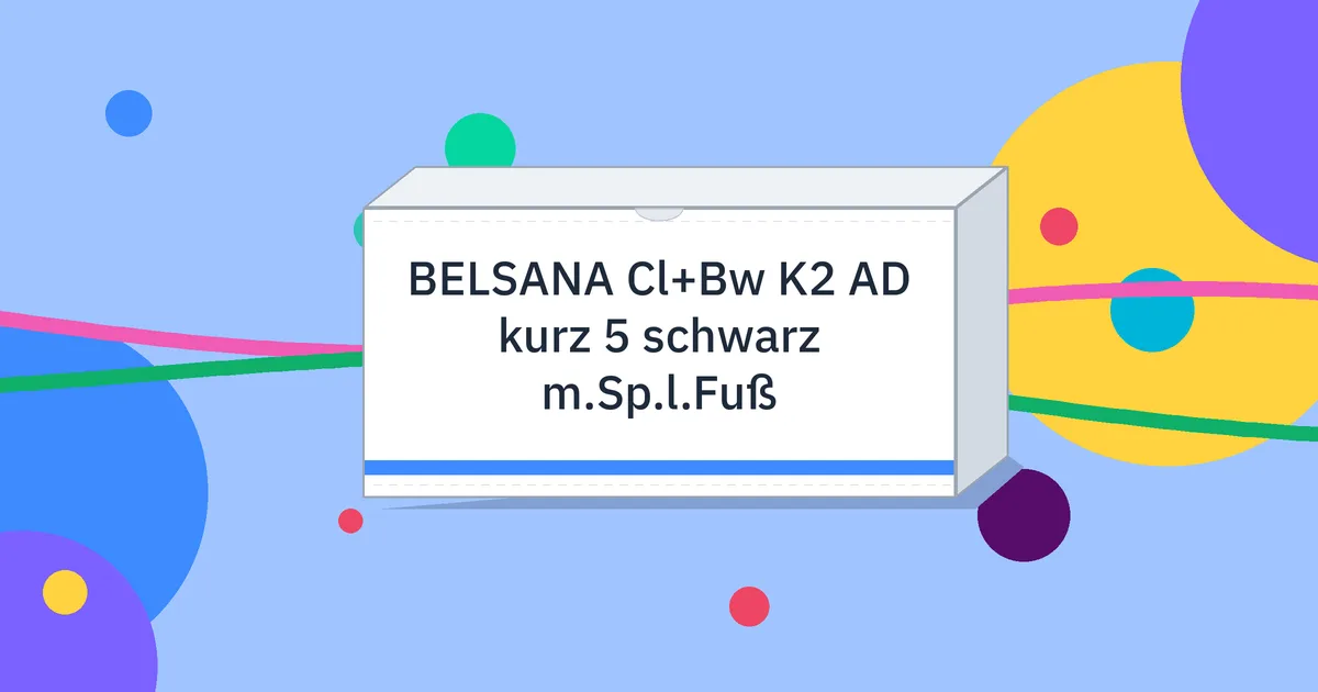 Symbolbild: Packung mit der Aufschrift BELSANA Cl+Bw K2 AD kurz 5 schwarz m.Sp.l.Fuß (PZN 12241714) – Verfügbarkeit und Bezug in Apotheken in Frankfurt am Main
