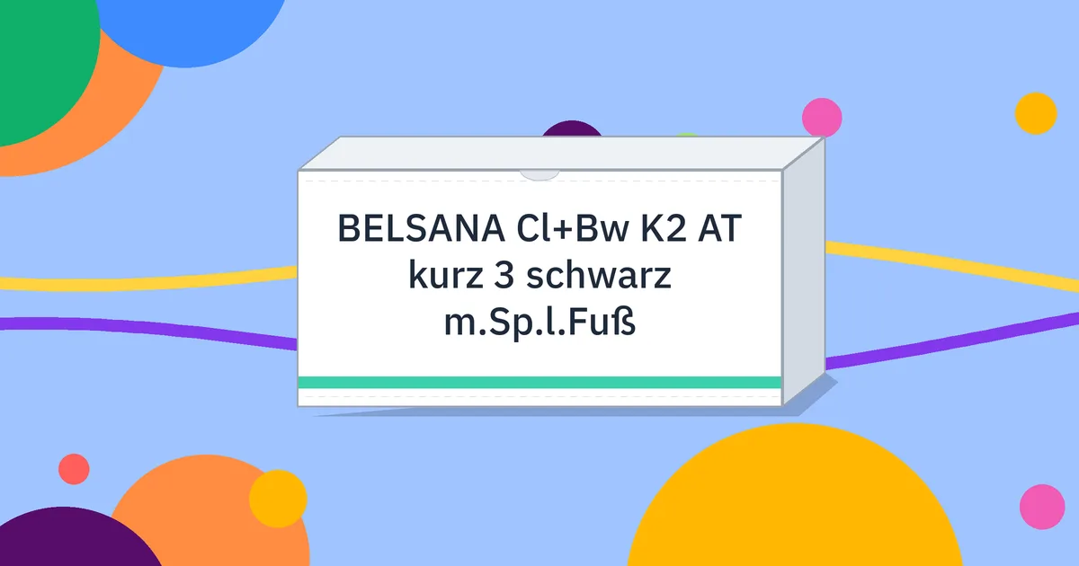 Symbolbild: Packung mit der Aufschrift BELSANA Cl+Bw K2 AT kurz 3 schwarz m.Sp.l.Fuß (PZN 12249555) – Verfügbarkeit und Bezug in Apotheken in Frankfurt am Main