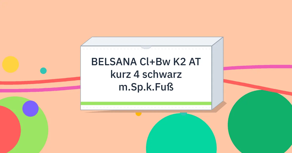 Symbolbild: Packung mit der Aufschrift BELSANA Cl+Bw K2 AT kurz 4 schwarz m.Sp.k.Fuß (PZN 12252965) – Verfügbarkeit und Bezug in Apotheken in Frankfurt am Main