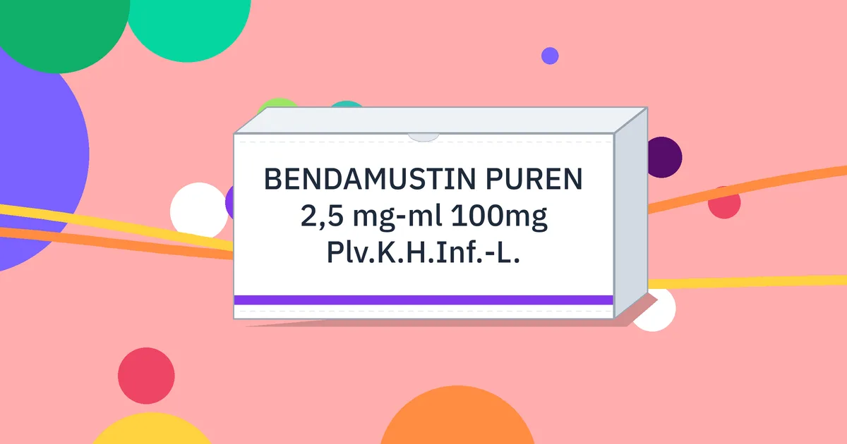 Symbolbild: Packung mit der Aufschrift BENDAMUSTIN PUREN 2,5 mg-ml 100mg Plv.K.H.Inf.-L. (PZN 18751540) – Verfügbarkeit und Bezug in Apotheken in Frankfurt am Main
