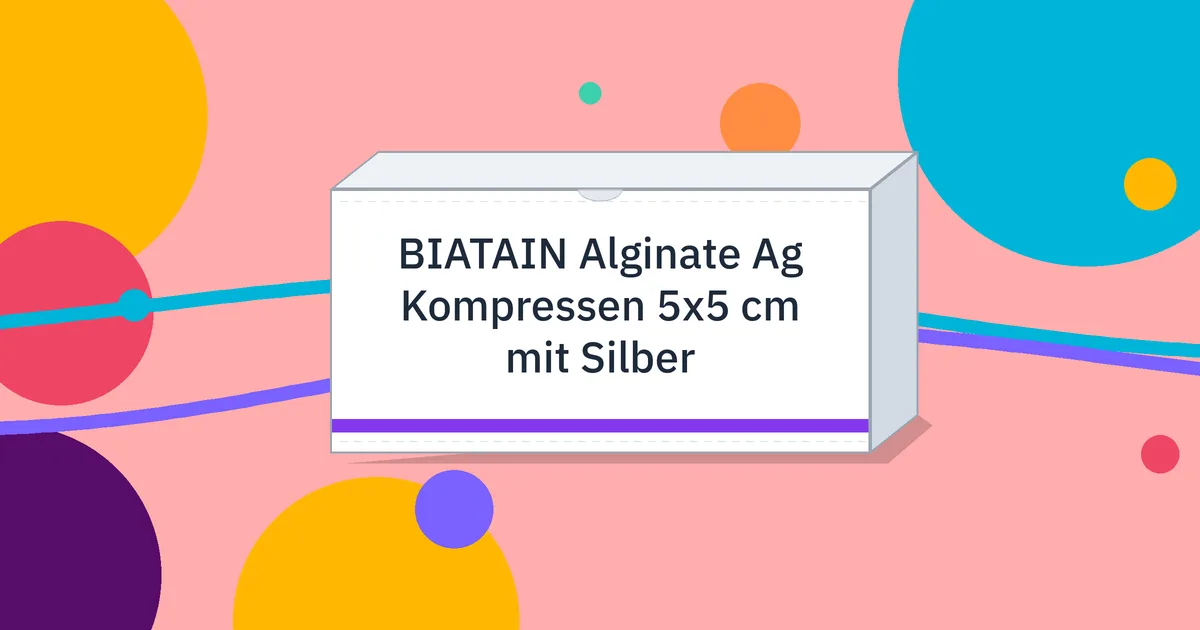 Symbolbild: Packung mit der Aufschrift BIATAIN Alginate Ag Kompressen 5x5 cm mit Silber (PZN 01406431) – Verfügbarkeit und Bezug in Apotheken in Frankfurt am Main