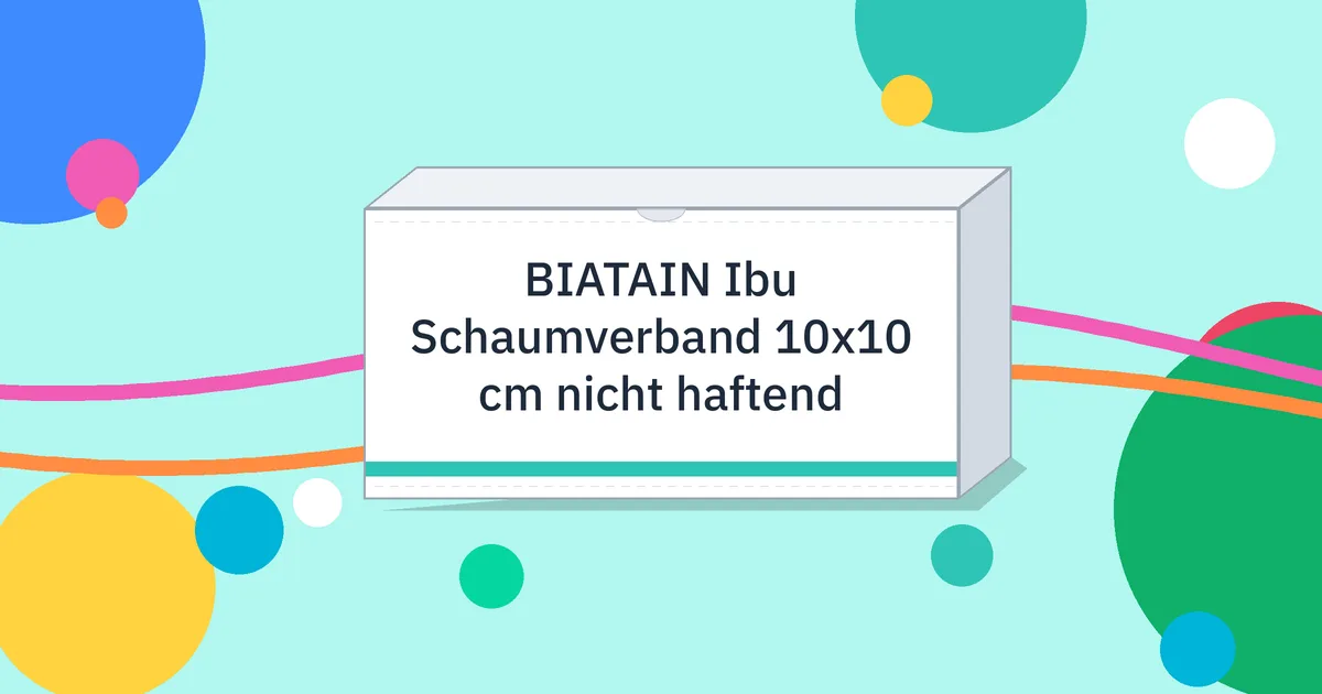 Symbolbild: Packung mit der Aufschrift BIATAIN Ibu Schaumverband 10x10 cm nicht haftend (PZN 19054234) – Verfügbarkeit und Bezug in Apotheken in Frankfurt am Main