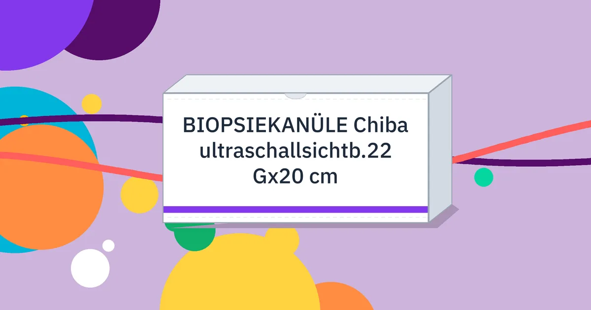 Symbolbild: Packung mit der Aufschrift BIOPSIEKANÜLE Chiba ultraschallsichtb.22 Gx20 cm (PZN 02350129) – Verfügbarkeit und Bezug in Apotheken in Frankfurt am Main