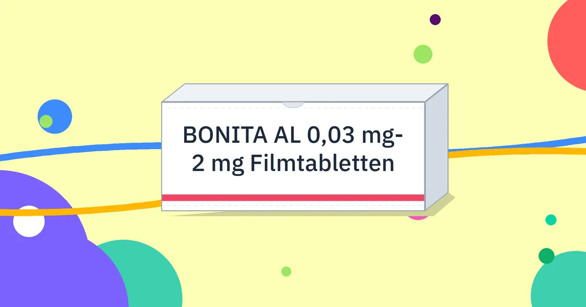 Symbolbild: Packung mit der Aufschrift BONITA AL 0,03 mg-2 mg Filmtabletten (PZN 06453458) – Verfügbarkeit und Bezug in Apotheken in Frankfurt am Main