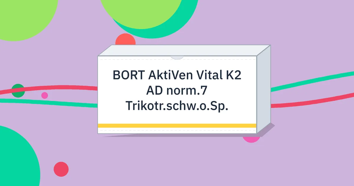 Symbolbild: Packung mit der Aufschrift BORT AktiVen Vital K2 AD norm.7 Trikotr.schw.o.Sp. (PZN 12549636) – Verfügbarkeit und Bezug in Apotheken in Frankfurt am Main