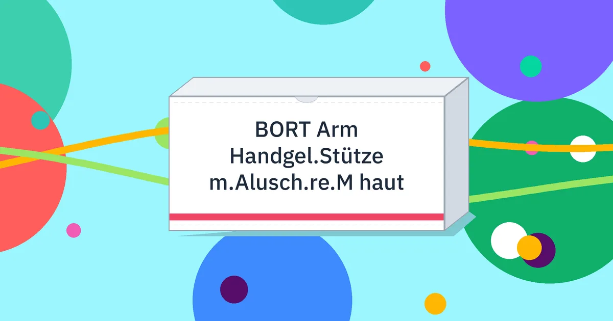 Symbolbild: Packung mit der Aufschrift BORT Arm Handgel.Stütze m.Alusch.re.M haut (PZN 02688176) – Verfügbarkeit und Bezug in Apotheken in Frankfurt am Main