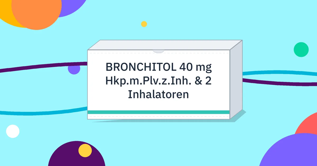 Symbolbild: Packung mit der Aufschrift BRONCHITOL 40 mg Hkp.m.Plv.z.Inh. & 2 Inhalatoren (PZN 16771745) – Verfügbarkeit und Bezug in Apotheken in Frankfurt am Main
