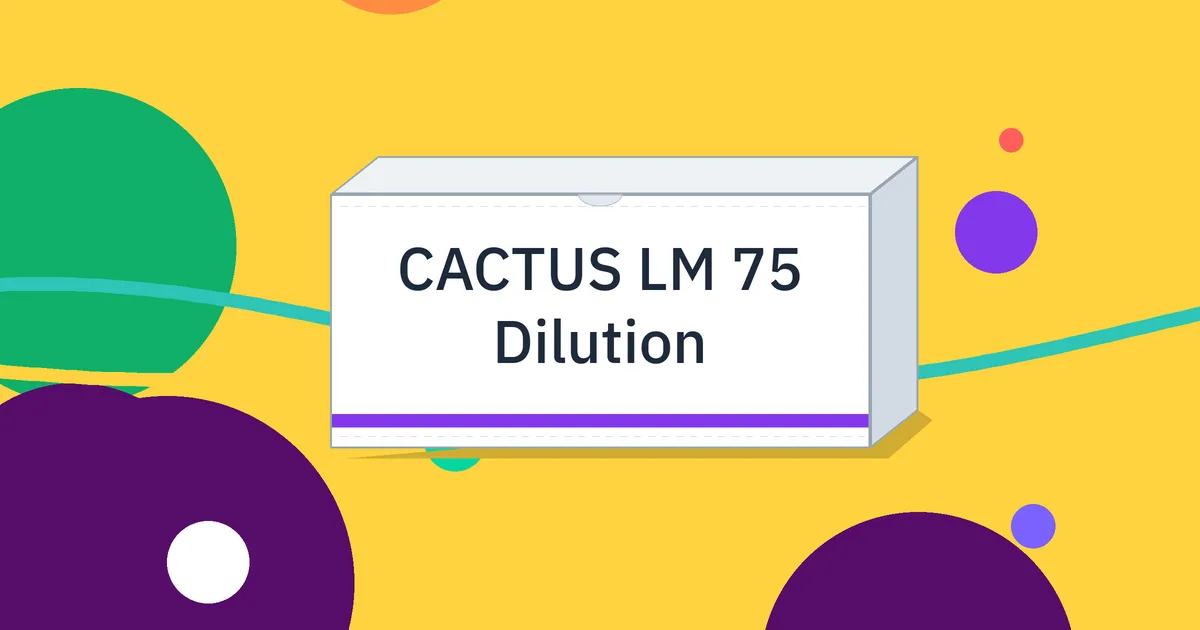 Symbolbild: Packung mit der Aufschrift CACTUS LM 75 Dilution (PZN 12797630) – Verfügbarkeit und Bezug in Apotheken in Frankfurt am Main