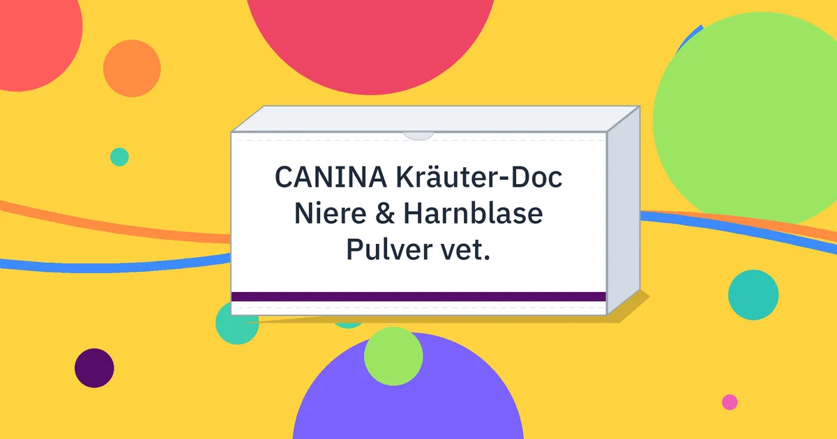 Symbolbild: Packung mit der Aufschrift CANINA Kräuter-Doc Niere & Harnblase Pulver vet. (PZN 06902672) – Verfügbarkeit und Bezug in Apotheken in Frankfurt am Main
