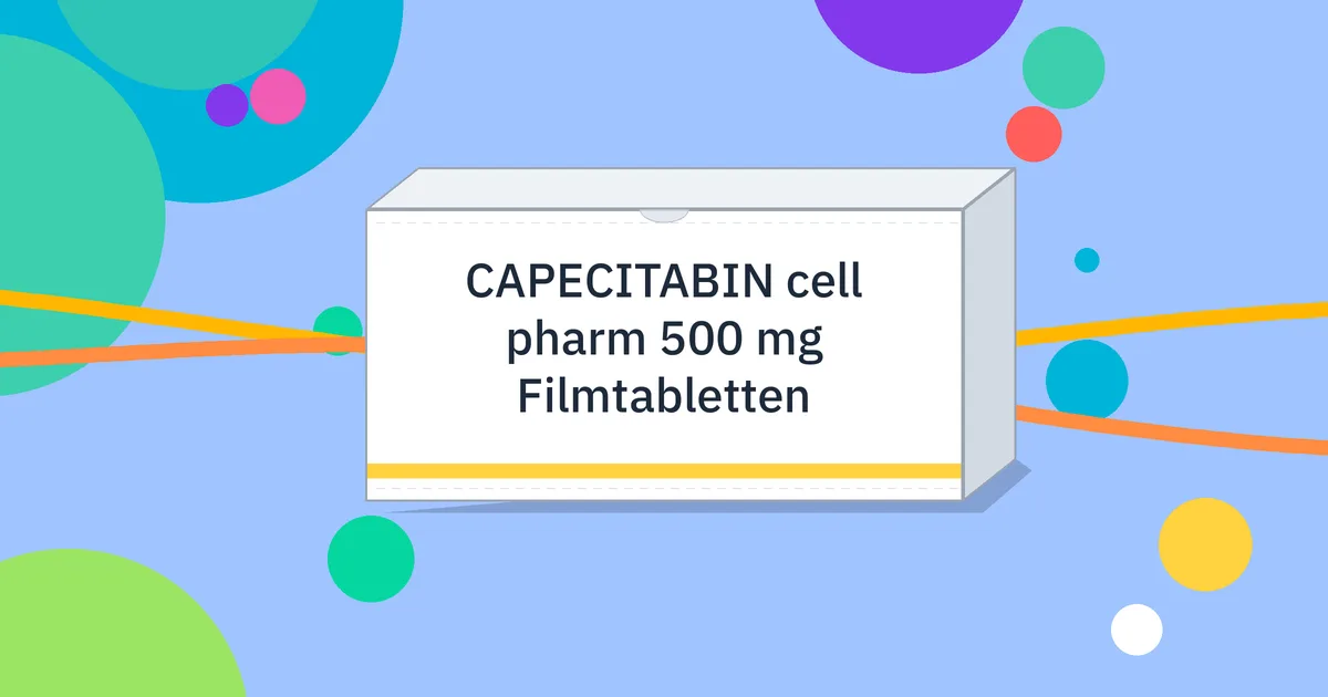 Symbolbild: Packung mit der Aufschrift CAPECITABIN cell pharm 500 mg Filmtabletten (PZN 07054482) – Verfügbarkeit und Bezug in Apotheken in Frankfurt am Main