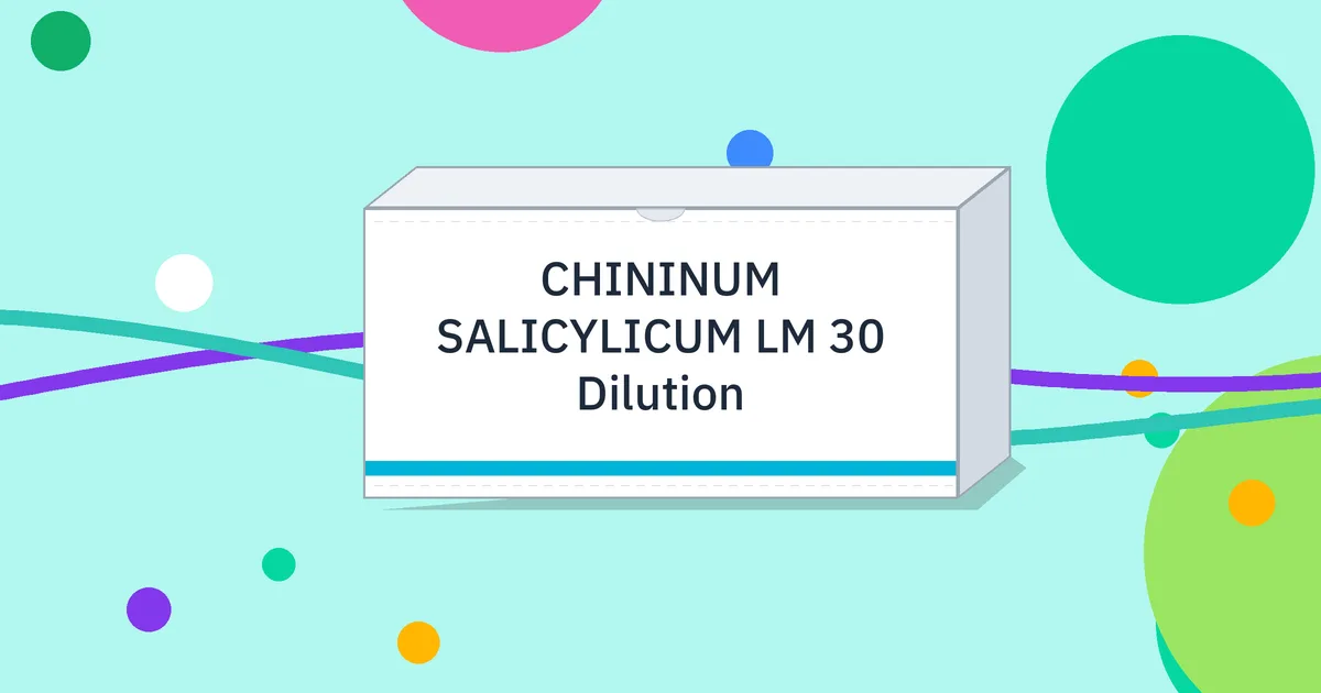 Symbolbild: Packung mit der Aufschrift CHININUM SALICYLICUM LM 30 Dilution (PZN 12815836) – Verfügbarkeit und Bezug in Apotheken in Frankfurt am Main