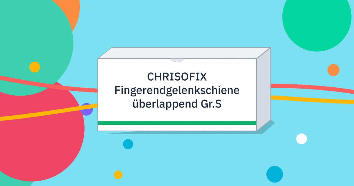 Symbolbild: Packung mit der Aufschrift CHRISOFIX Fingerendgelenkschiene überlappend Gr.S (PZN 09913771) – Verfügbarkeit und Bezug in Apotheken in Frankfurt am Main