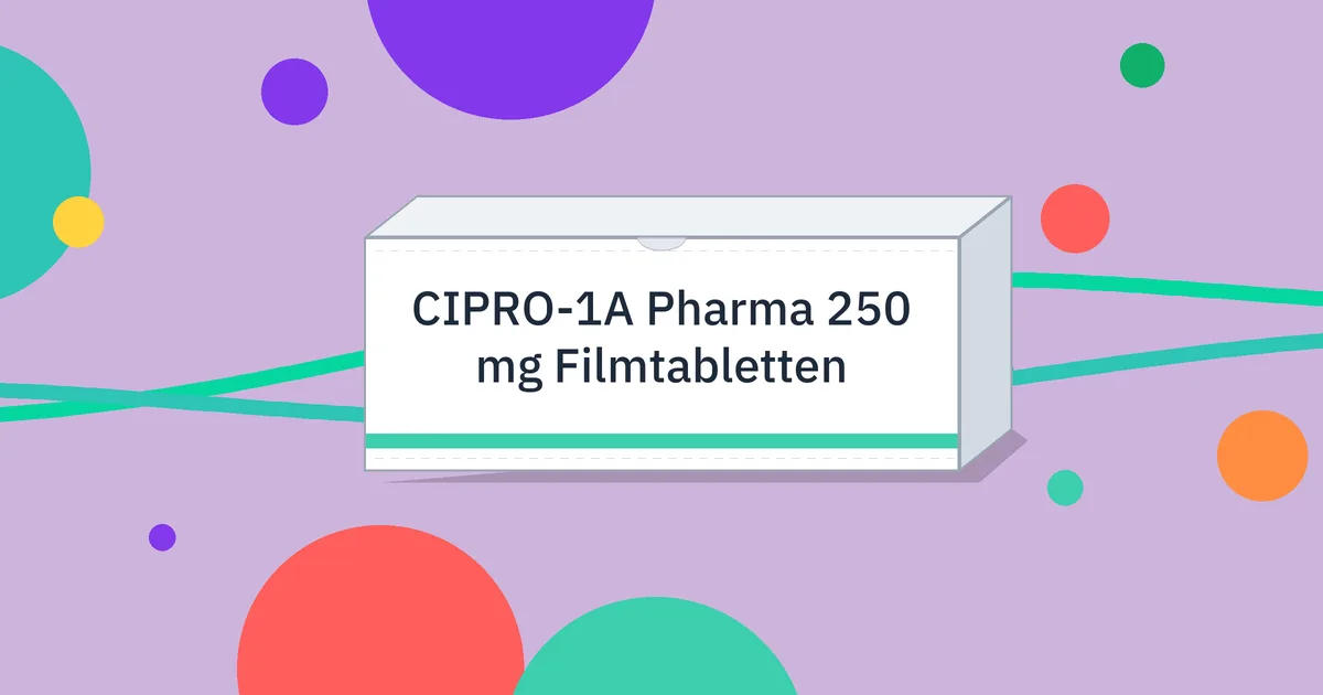 Symbolbild: Packung mit der Aufschrift CIPRO-1A Pharma 250 mg Filmtabletten (PZN 01969938) – Verfügbarkeit und Bezug in Apotheken in Frankfurt am Main