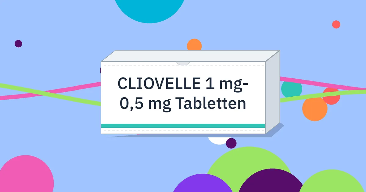 Symbolbild: Packung mit der Aufschrift CLIOVELLE 1 mg-0,5 mg Tabletten (PZN 15250263) – Verfügbarkeit und Bezug in Apotheken in Frankfurt am Main