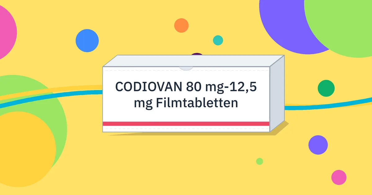 Symbolbild: Packung mit der Aufschrift CODIOVAN 80 mg-12,5 mg Filmtabletten (PZN 13510518) – Verfügbarkeit und Bezug in Apotheken in Frankfurt am Main