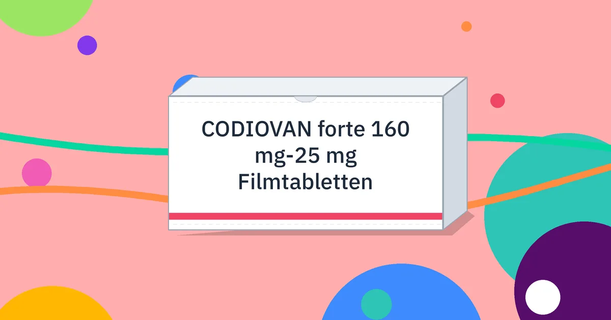 Symbolbild: Packung mit der Aufschrift CODIOVAN forte 160 mg-25 mg Filmtabletten (PZN 11367985) – Verfügbarkeit und Bezug in Apotheken in Frankfurt am Main