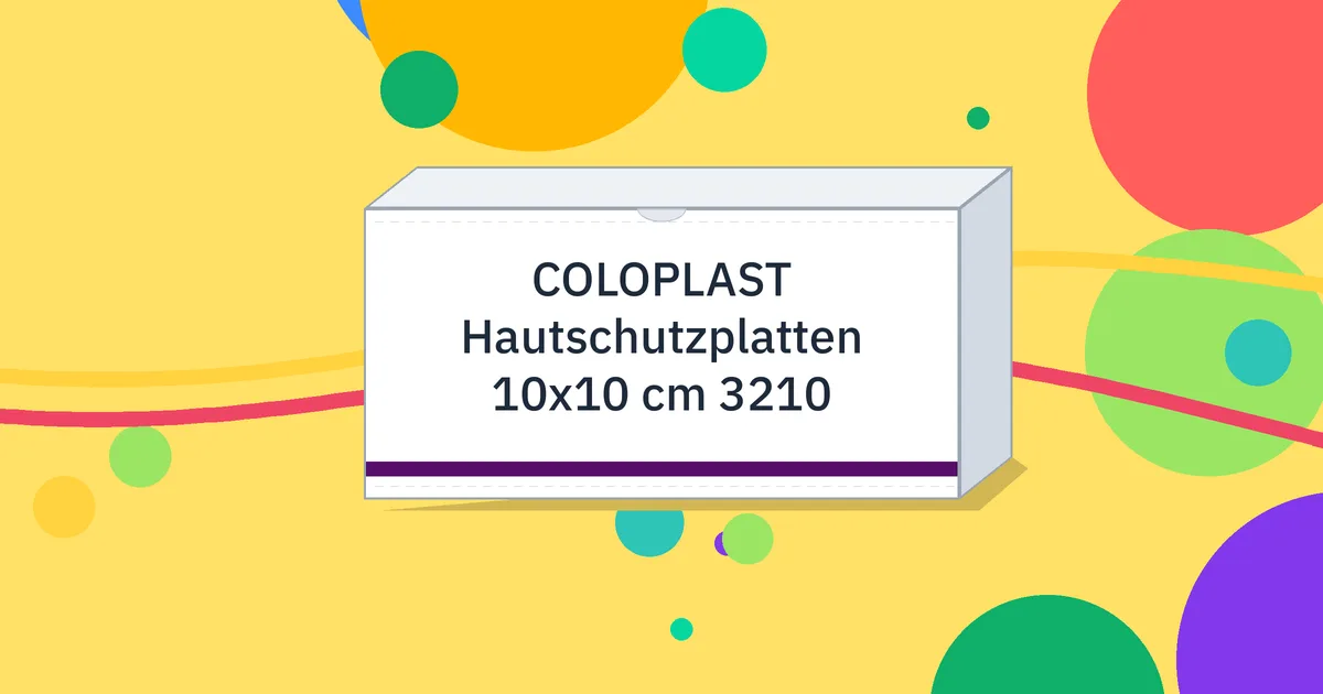 Symbolbild: Packung mit der Aufschrift COLOPLAST Hautschutzplatten 10x10 cm 3210 (PZN 09239352) – Verfügbarkeit und Bezug in Apotheken in Frankfurt am Main