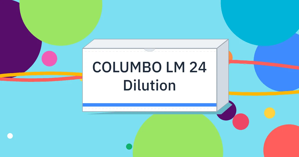 Symbolbild: Packung mit der Aufschrift COLUMBO LM 24 Dilution (PZN 13448883) – Verfügbarkeit und Bezug in Apotheken in Frankfurt am Main