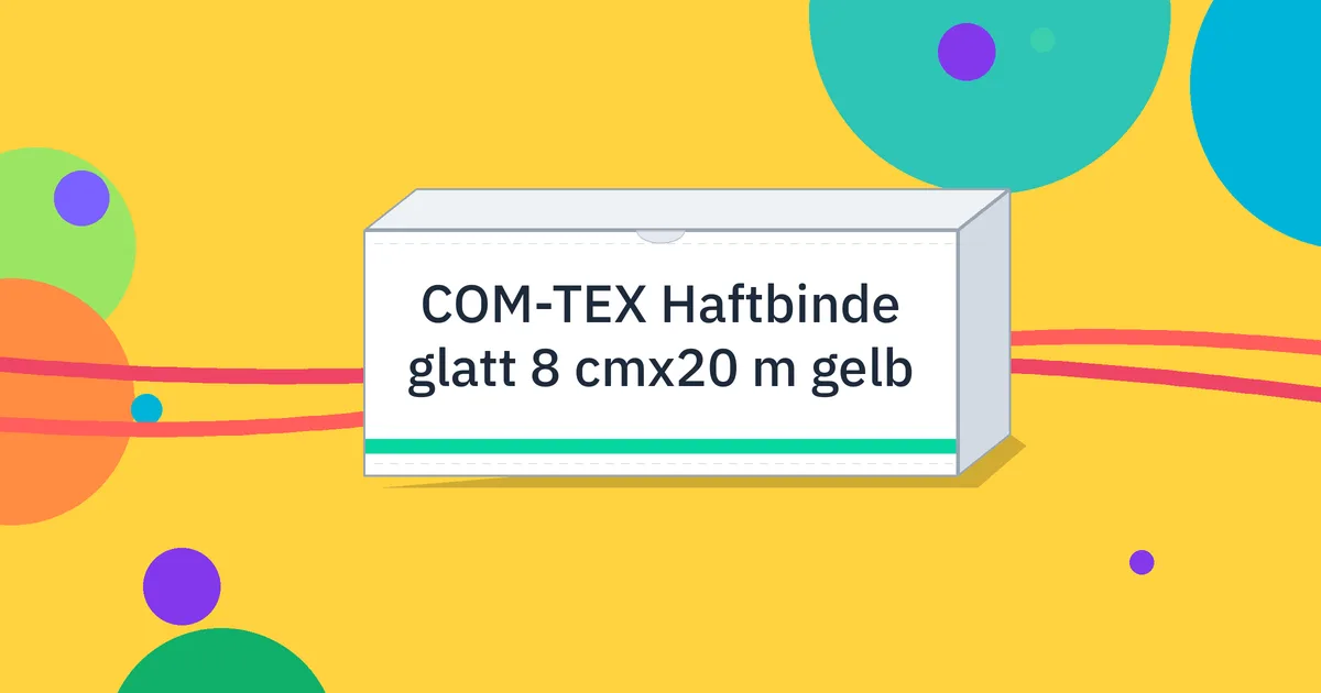 Symbolbild: Packung mit der Aufschrift COM-TEX Haftbinde glatt 8 cmx20 m gelb (PZN 03090417) – Verfügbarkeit und Bezug in Apotheken in Frankfurt am Main