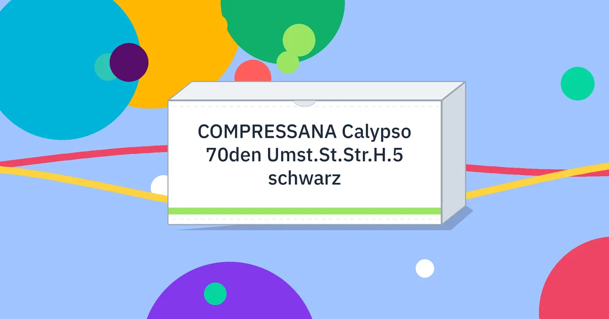 Symbolbild: Packung mit der Aufschrift COMPRESSANA Calypso 70den Umst.St.Str.H.5 schwarz (PZN 07719272) – Verfügbarkeit und Bezug in Apotheken in Frankfurt am Main