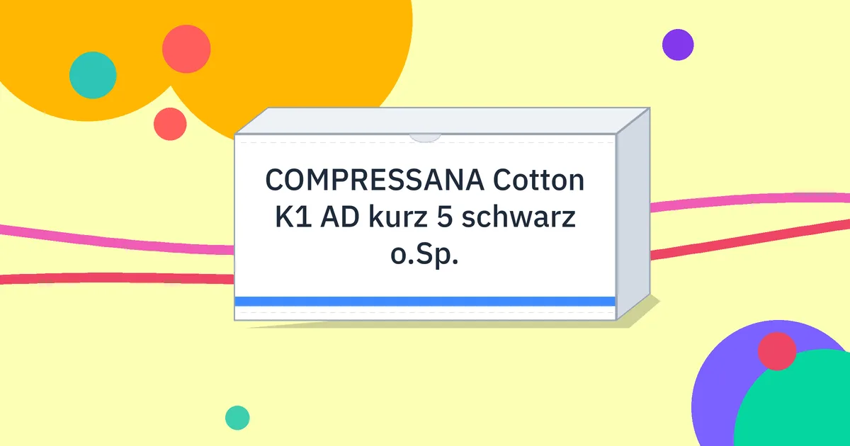 Symbolbild: Packung mit der Aufschrift COMPRESSANA Cotton K1 AD kurz 5 schwarz o.Sp. (PZN 10215701) – Verfügbarkeit und Bezug in Apotheken in Frankfurt am Main